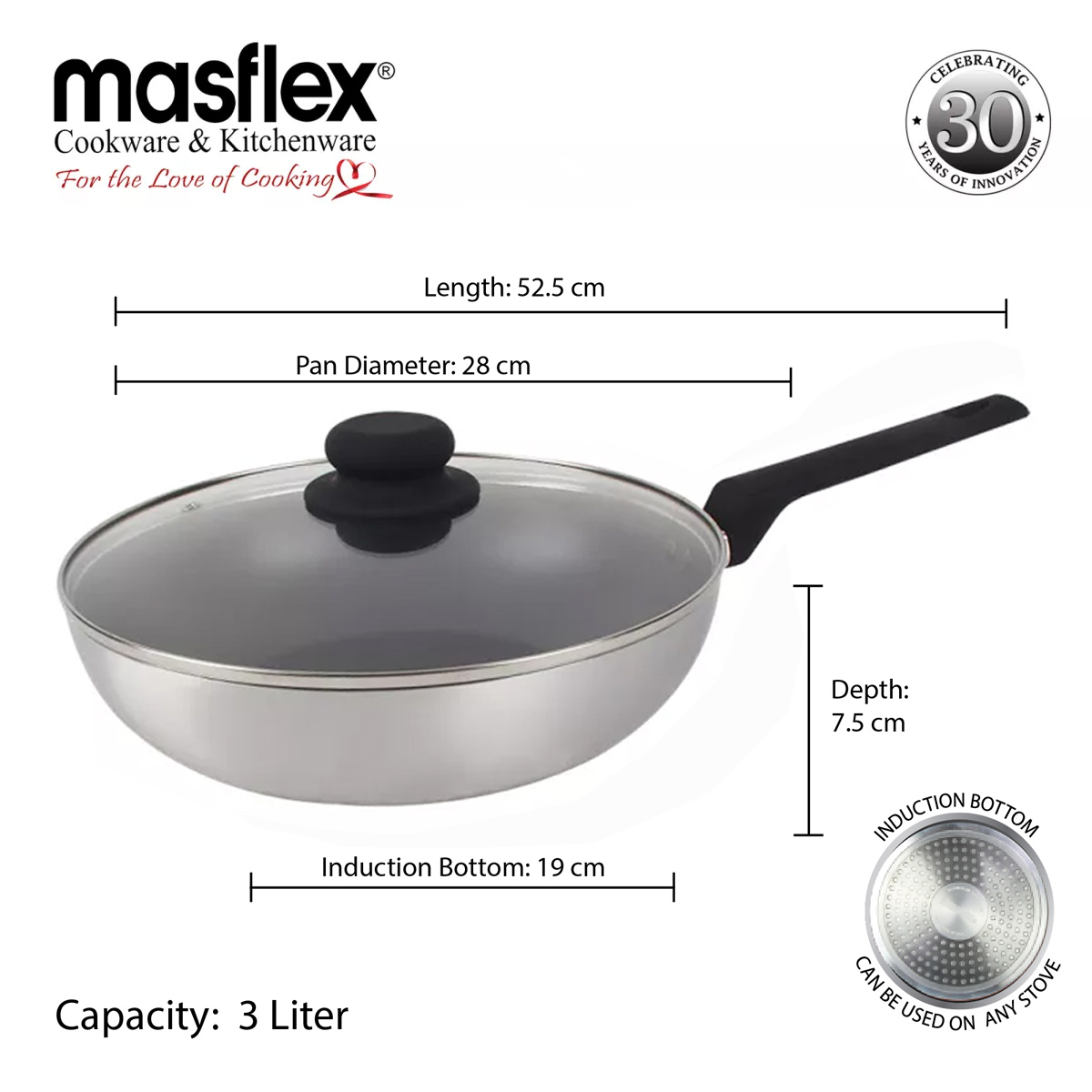 Masflex by Winland Non Stick Satin Induction Deep Fry Pan with Glass ...