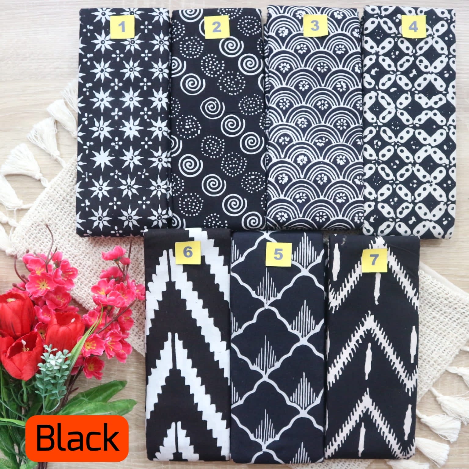 Batik Cap Black 1-7/batik warna hitam/batik meteran/batik halus/batik ...
