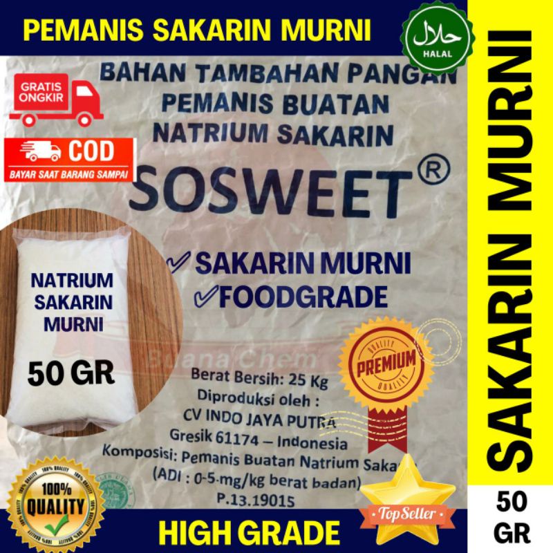 Sakarin Murni 50gr Food Grade PREMIUM HALAL/ Pemanis Buatan / Natrium ...