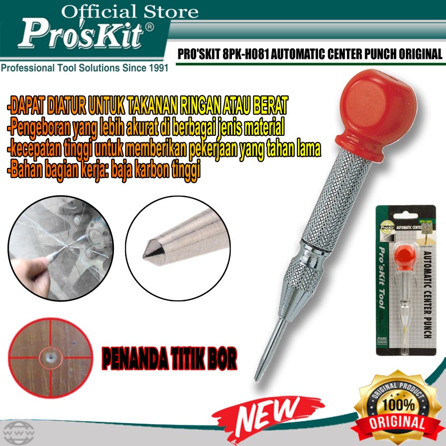Proskit AUTOMATIC CENTER PUNCH Pro'skit 8PK-H081 ORIGINAL - Penanda Titik Bor Proskit - Penitik ...