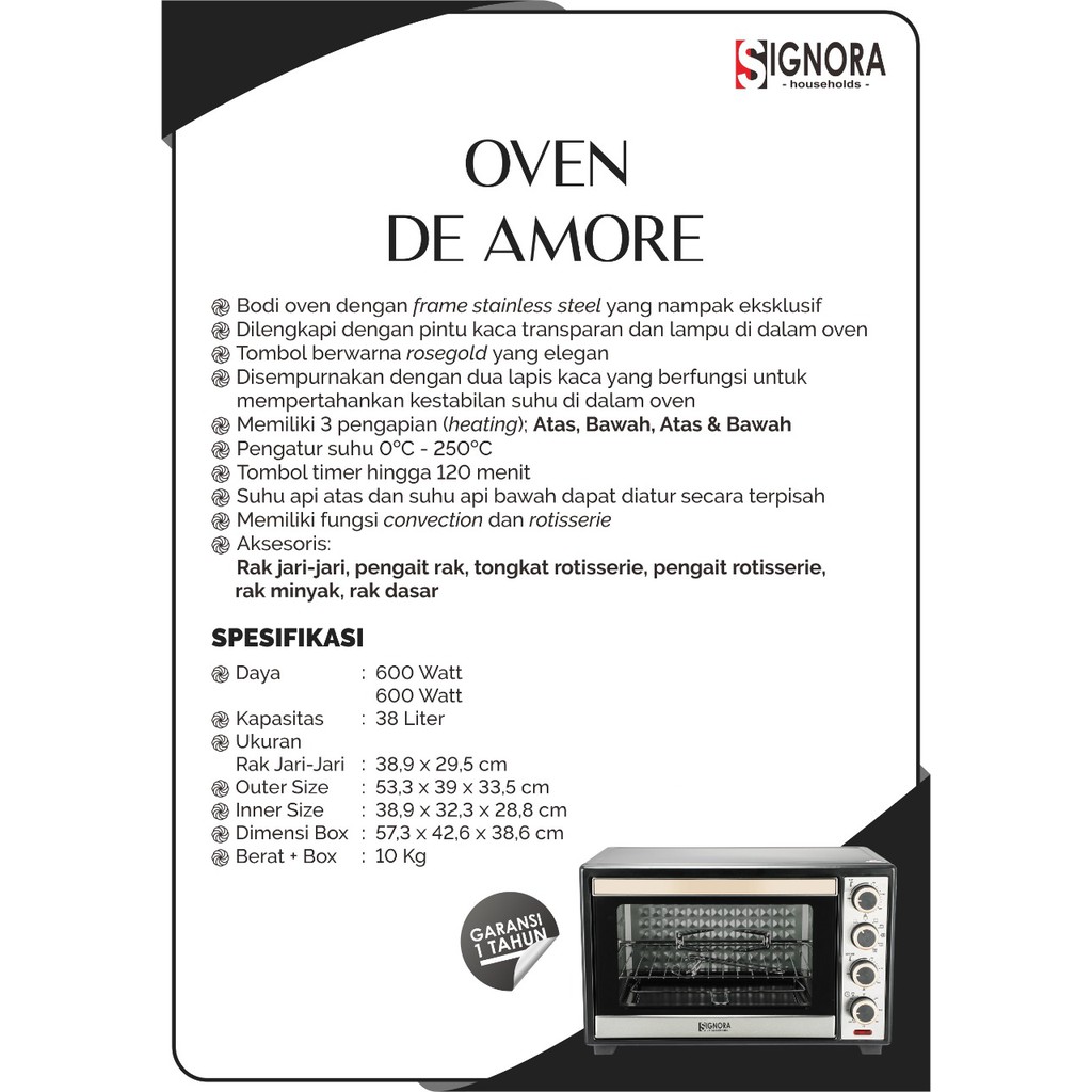 SIGNORA - Oven De Amore 38 liter GOSEND / GRAB ONLY [AGEN RESMI JAKARTA ...