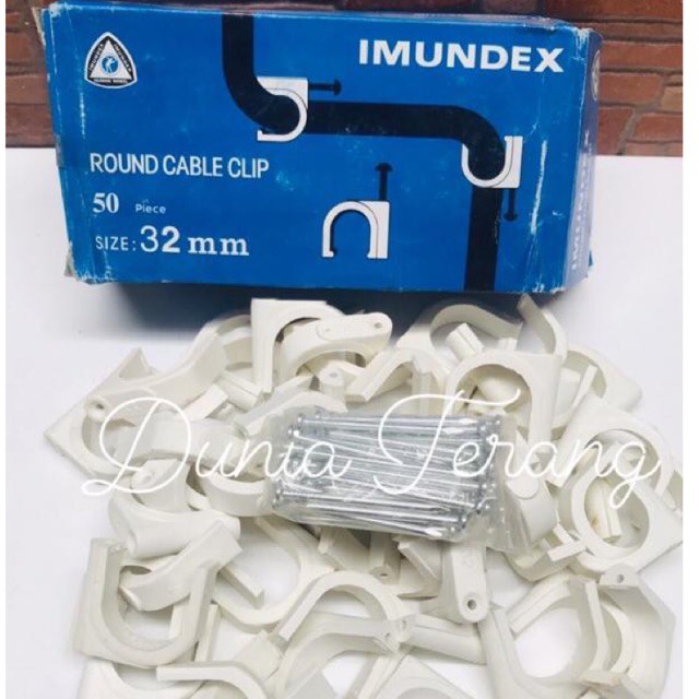 50bj Klem Kabel IMUNDEX 32mm lengkap paku beton - Round Cable Clip 32mm ...