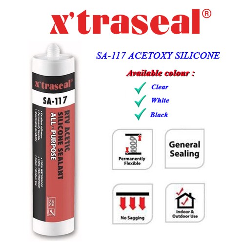 EHARDWARE ⚒ X'TRASEAL SA-117 RTV VERSATILE GRADE ACETIC SILICONE ALL-PURPOSE COLOUR CLEAR, WHITE ...