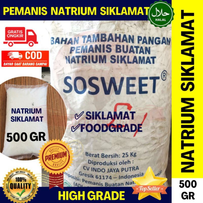 Natrium Siklamat 500 GR HALAL/ Pemanis Makanan Minuman / Sodium ...