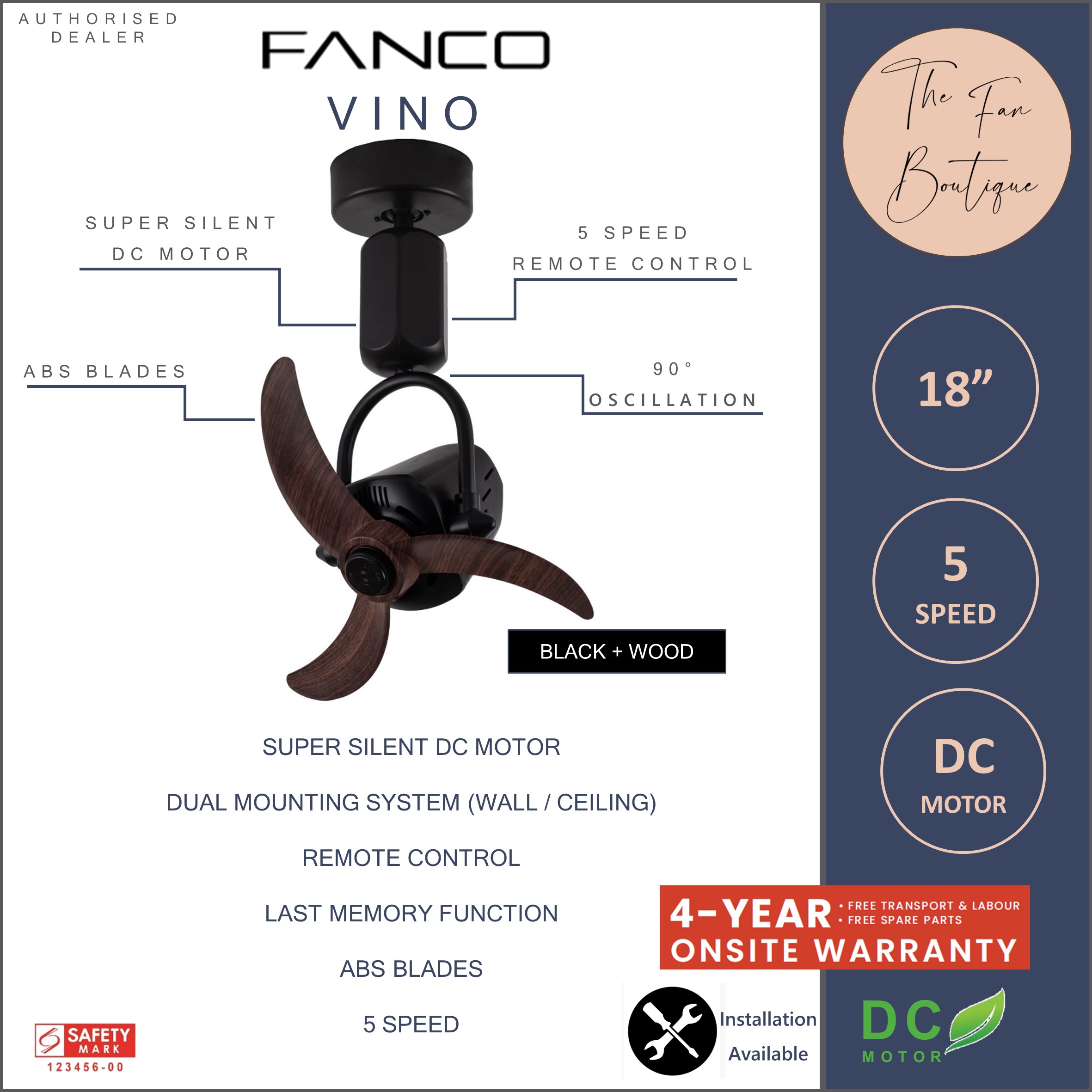 [NEW LAUNCH] Fanco VINO 18" DC Motor Ceiling Corner Fan and Wall Fan ...