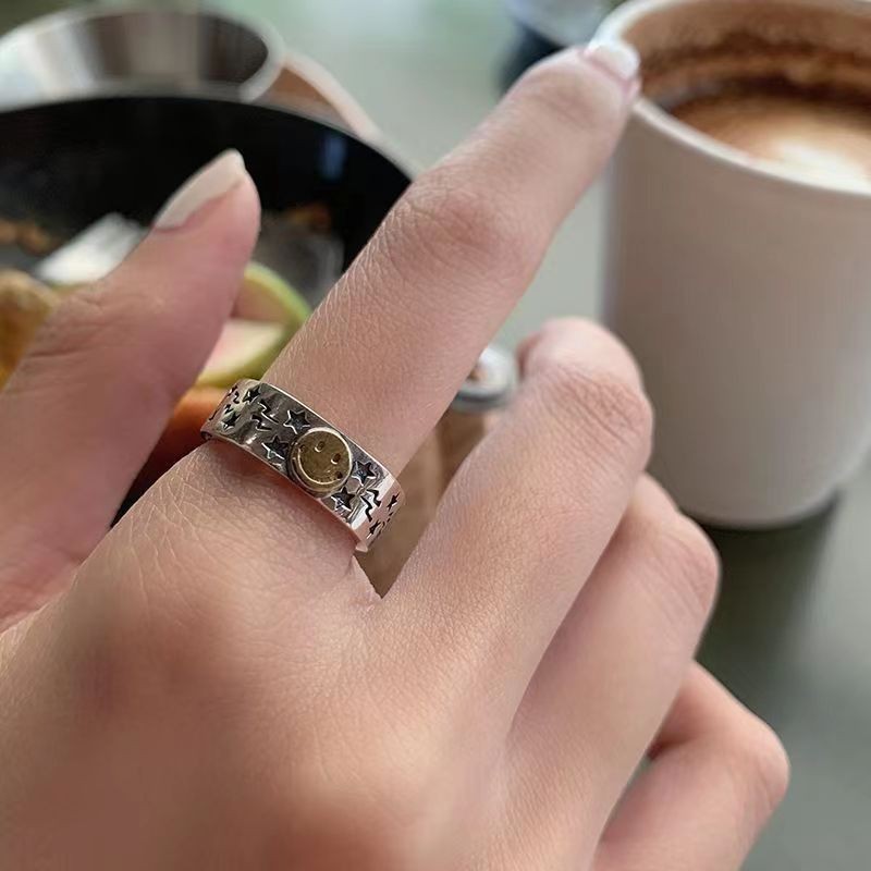 Irregular Design Sense Personality Retro Thai Silver Star Smile Index ...