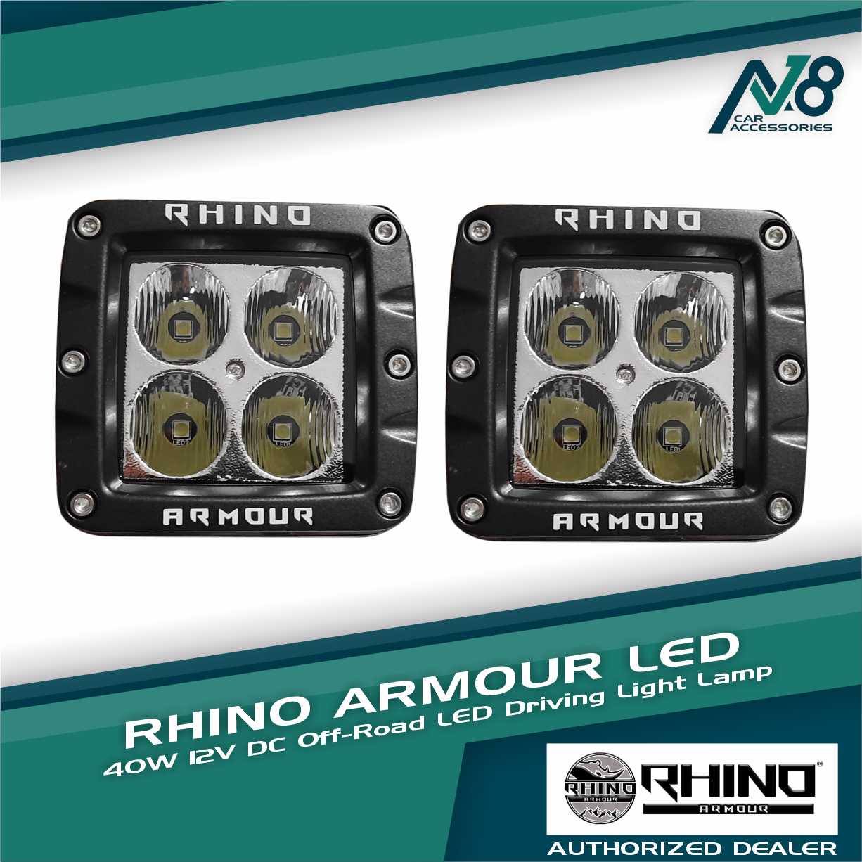 Rhino Armour LED Series Flood Lamp Off-Road Driving LED Pair Genuine ...