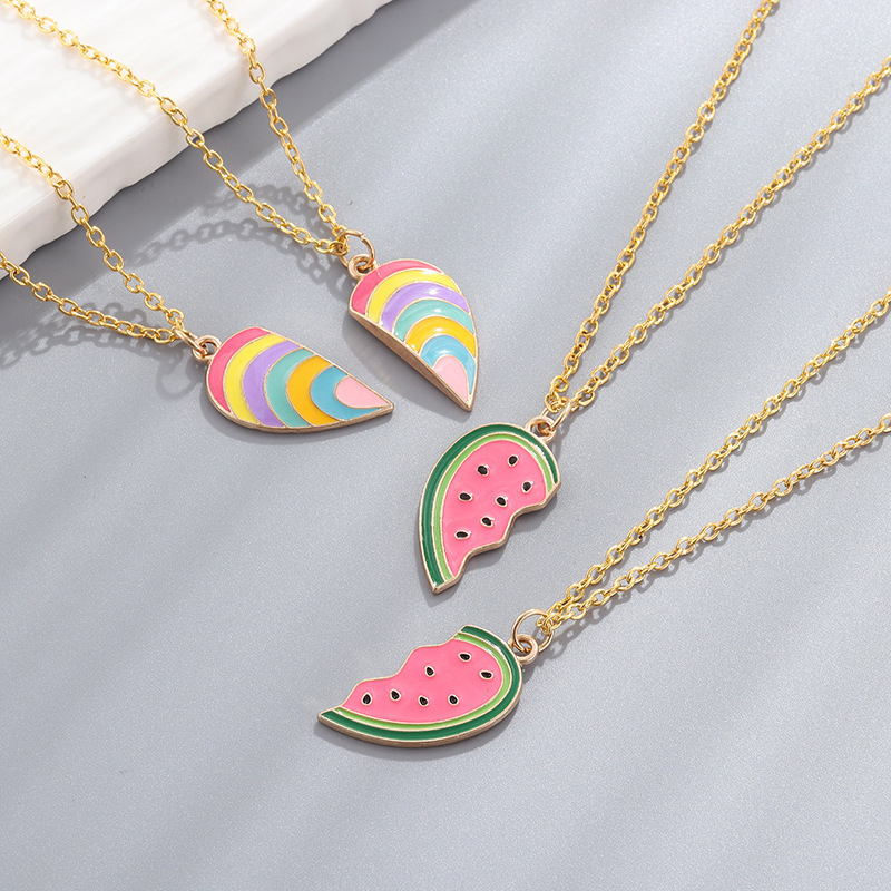 2Pcs/set Summer Watermelon Rainbow Magnetic Heart Pendant Best Friend ...