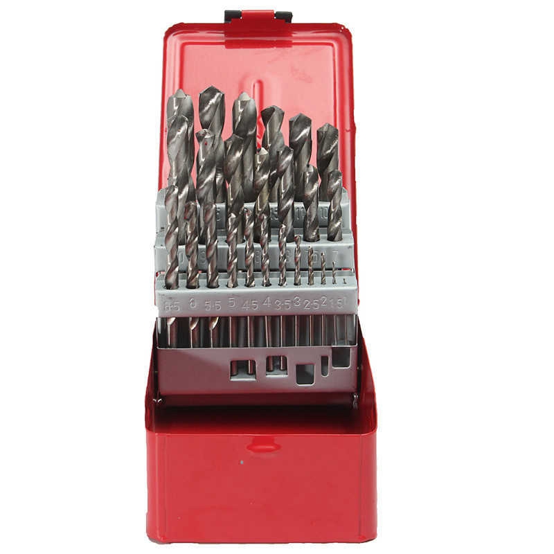 Realmote High Quality 25Pcs 1-13mm Twist Drill Bit Set HSS Wood Drilling Kit Metal Metric Power ...