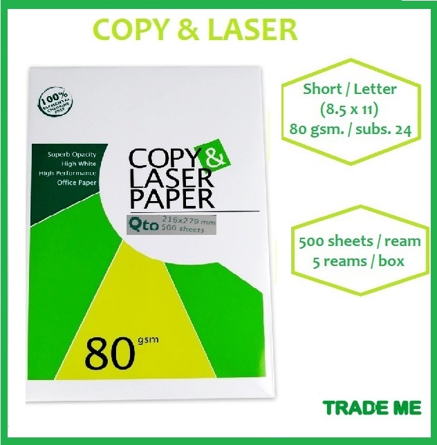 COPY & LASER PAPER 80gsm / subs. 24, (1 ream = 500 sheets / 5 reams per ...