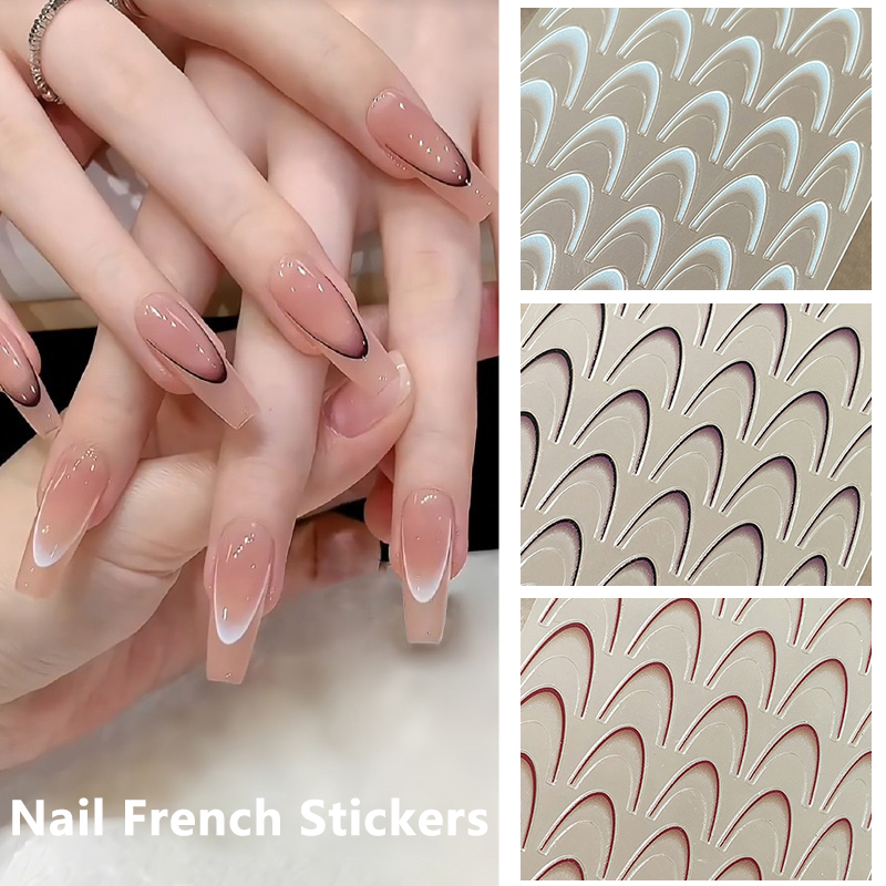 Gradient French Line Nail Stickers Decals 3D French Tips Manicure Nail ...