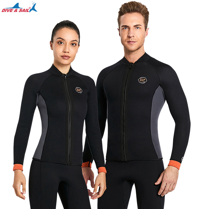 DIVE&SAIL Wetsuit 3MM Neoprene Men Long Sleeve Split Wetsuit Warm Jacket Pants Plus Size Women ...