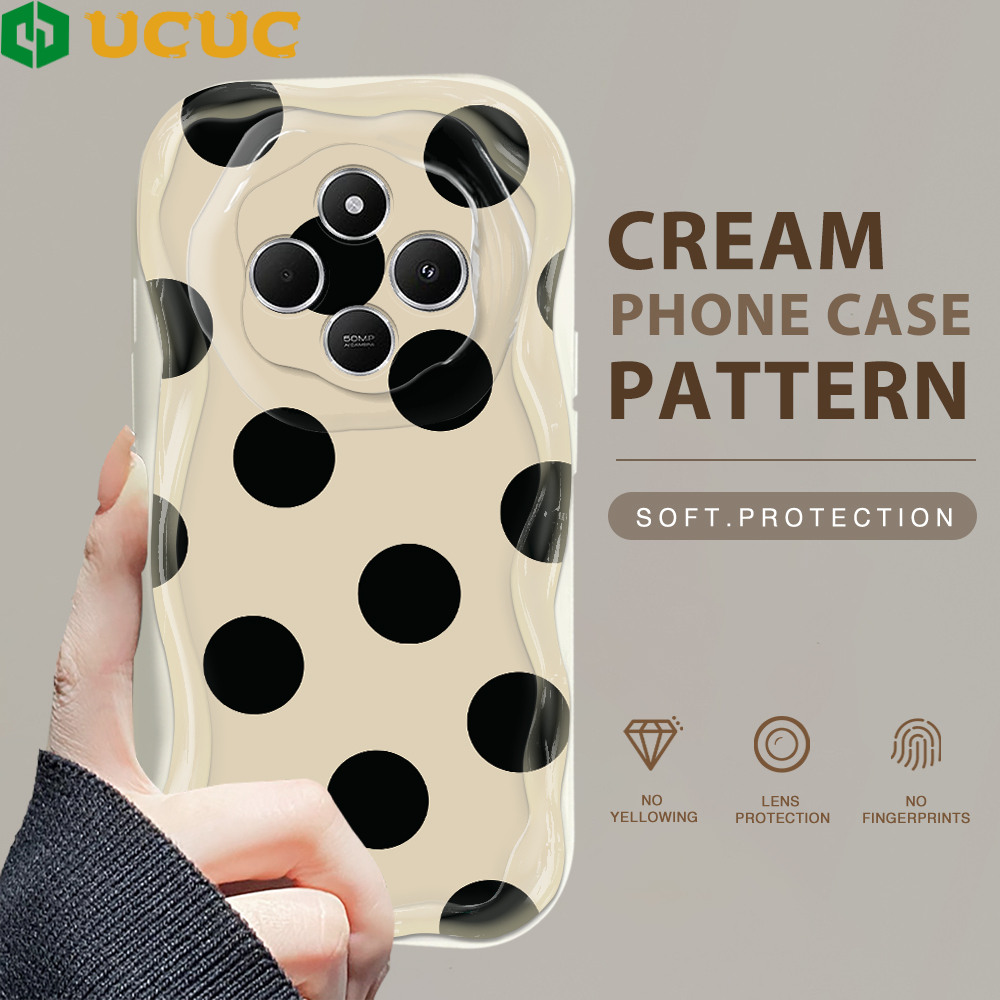UCUC for Redmi 14C Back Cover Black Dots Cream Texture Wavy Edge Soft ...