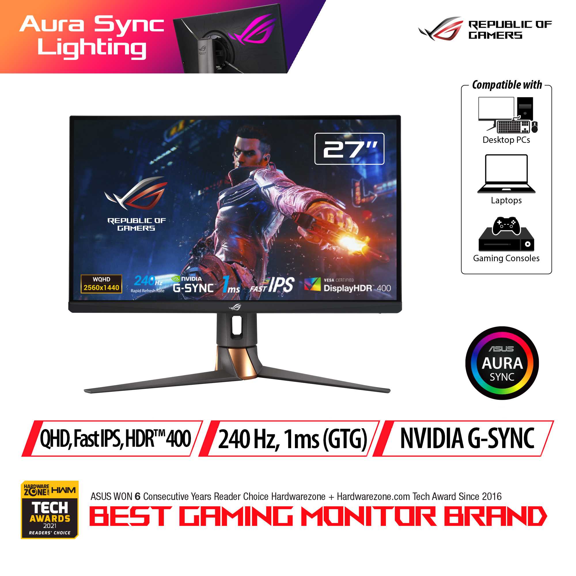 ASUS ROG SWIFT PG279QM NVIDIA® G-SYNC® Gaming Monitor – 27 inch QHD ...