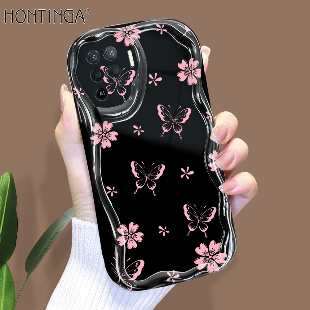 Hontinga for OPPO F19 Pro A94 Back Cover Pink Butterfly Flowers Phone ...