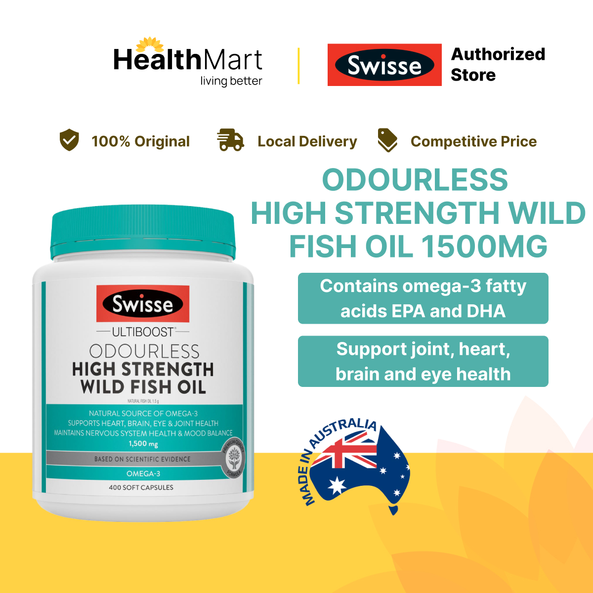 [SG] Swisse Odourless High Strength Wild Fish Oil 1500mg, 400 Capsules ...