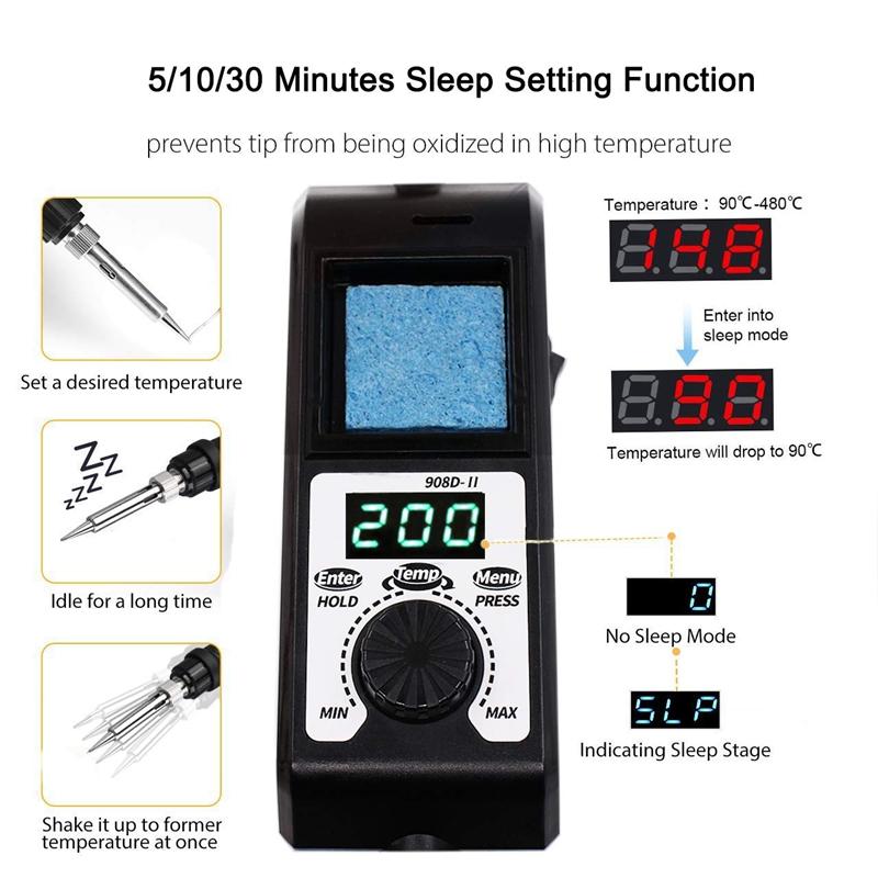 Yihua 908D-Ii 60W Soldering Iron Station Adjustable Temperature Soldering Station Detachable ...