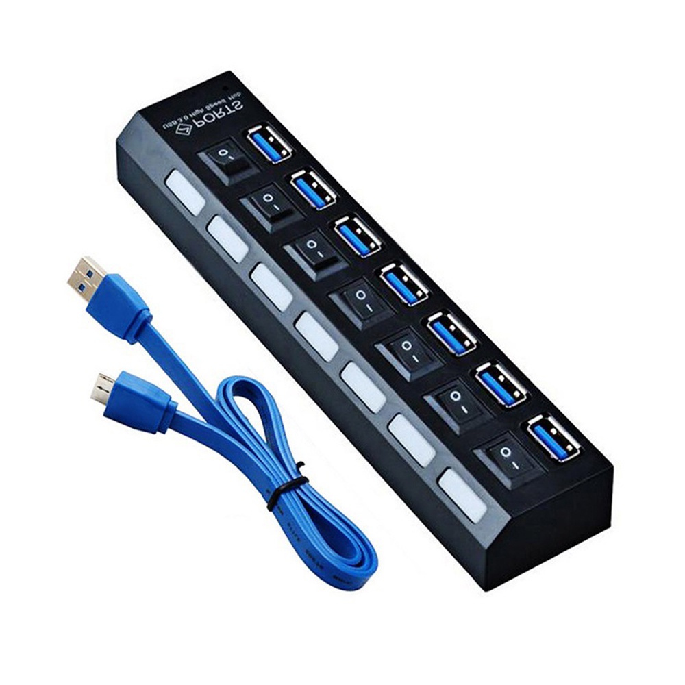VERNO USB 3.0 SuperSpeed 7 Ports Data Transfer USB Hub with LED Light ...
