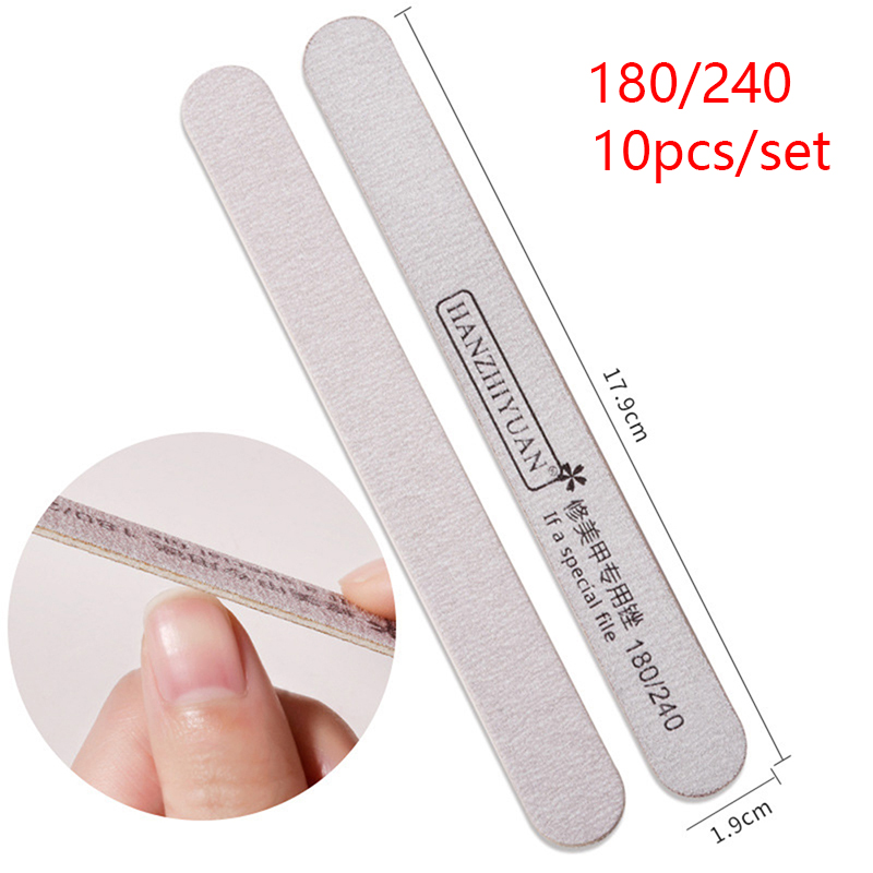 10Pcs Nail File Wooden Nail Art Sanding Buffer 120/180/240 Sandpaper UV ...