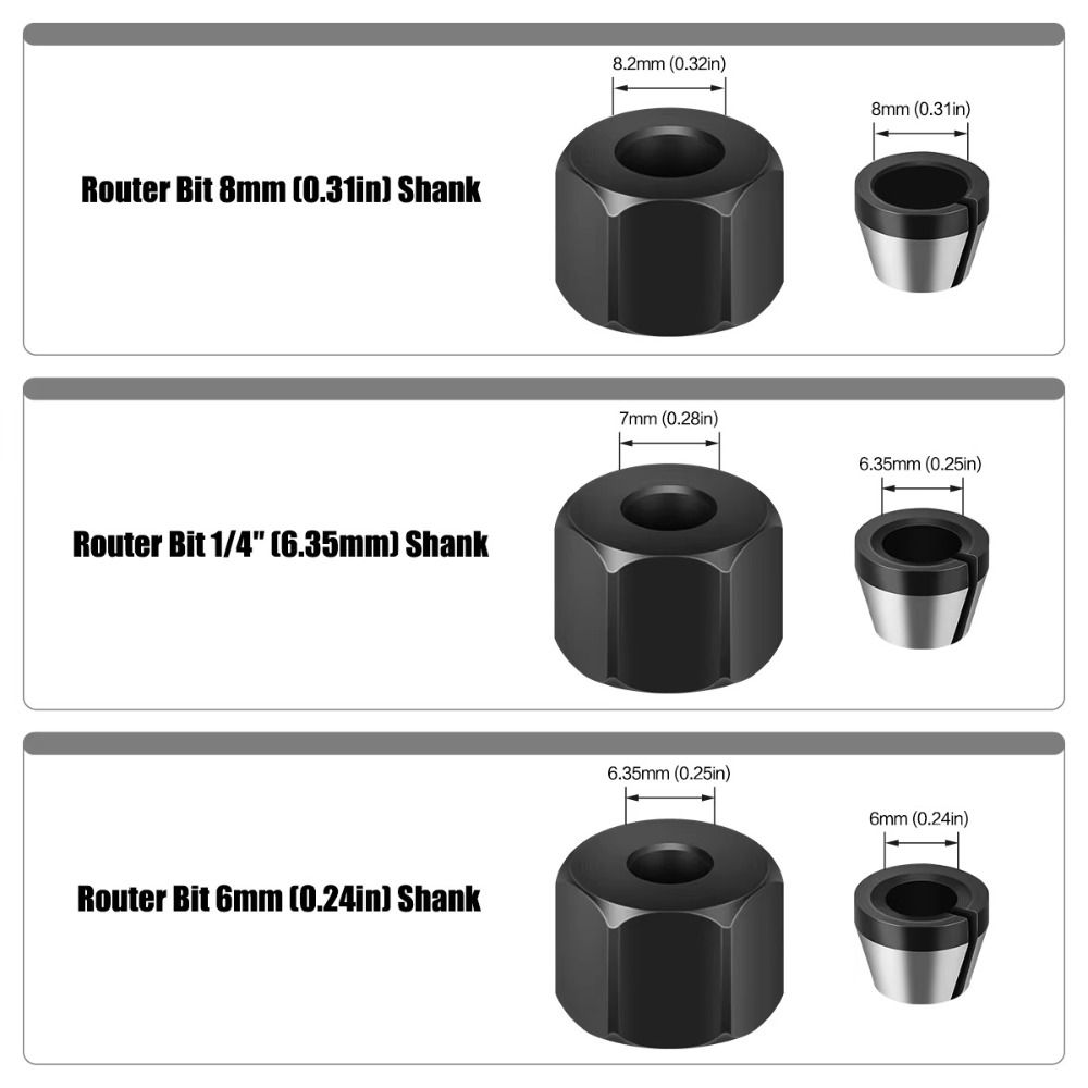 High Quality 6mm 6.35mm 8mm Collet Chuck With Nut Carbon Steel Router ...