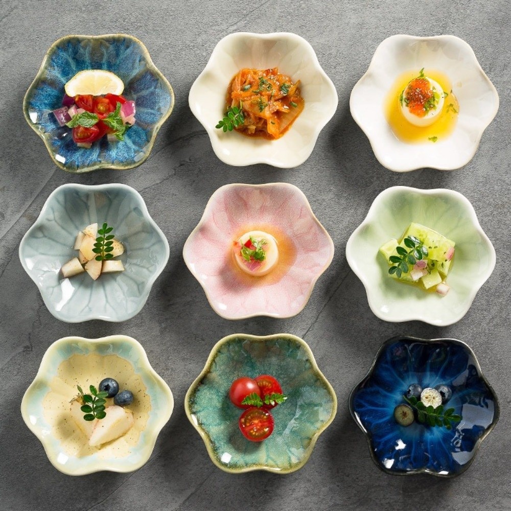 Multi-functional Japanese Style Ceramic Dipping Dish Lotus-shaped Retro ...