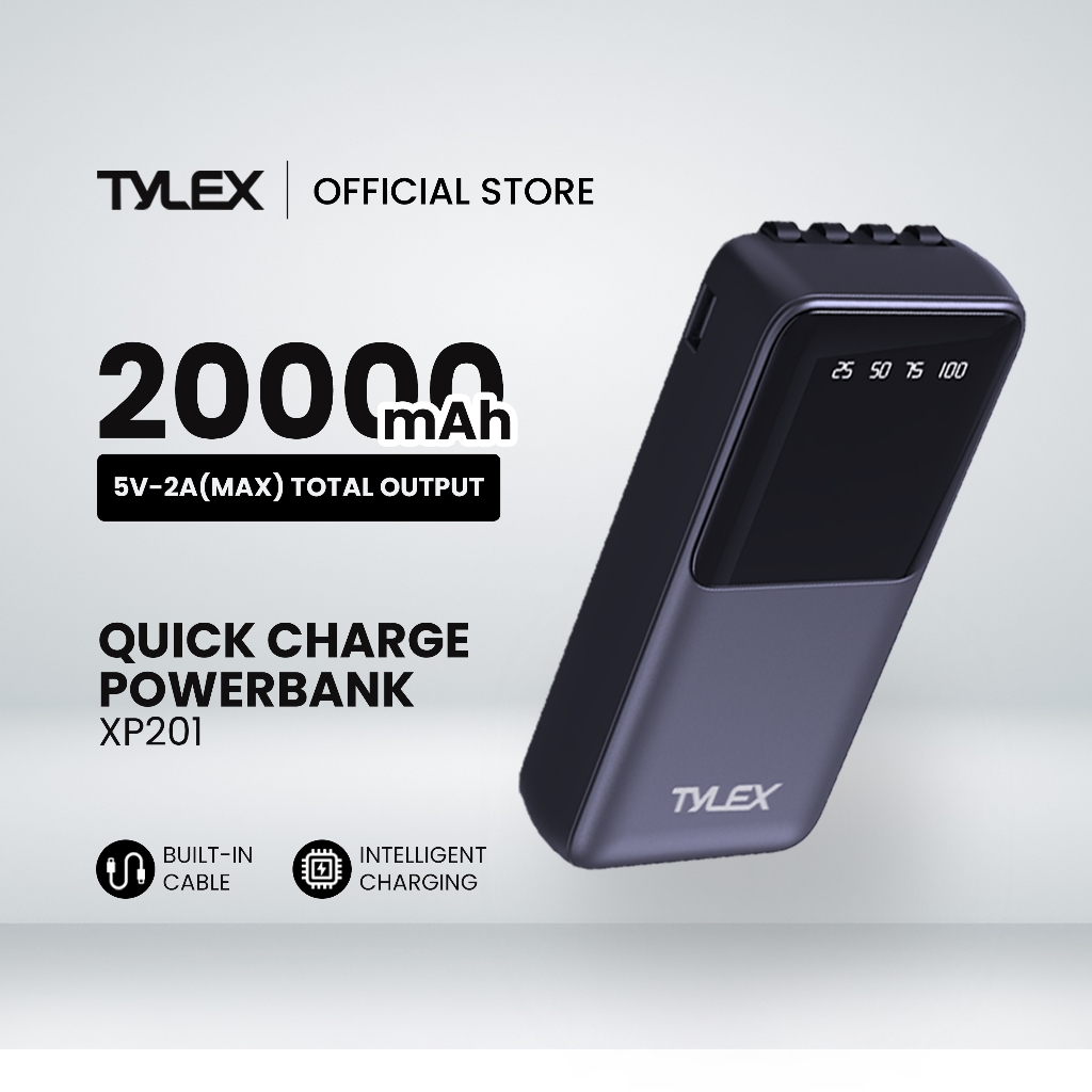 Tylex XP201 Powerbank 20000mah Battery Capacity Built-in Cable Portable ...