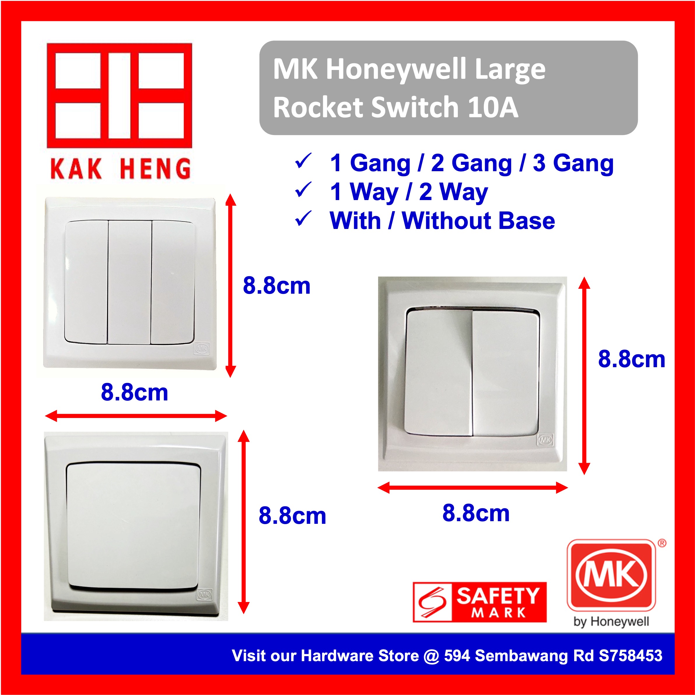 MK Honeywell 1 Gang / 2 Gang / 3 Gang 10A Large Rocket Electric Socket ...