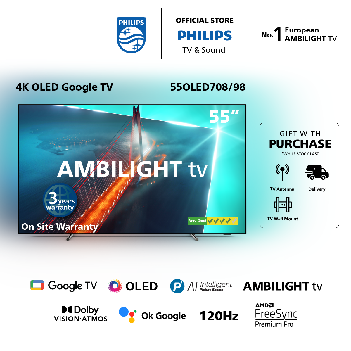 PHILIPS 4K OLED 55 Inch Google TV | 55OLED708/98 | 3-sided Ambilight ...
