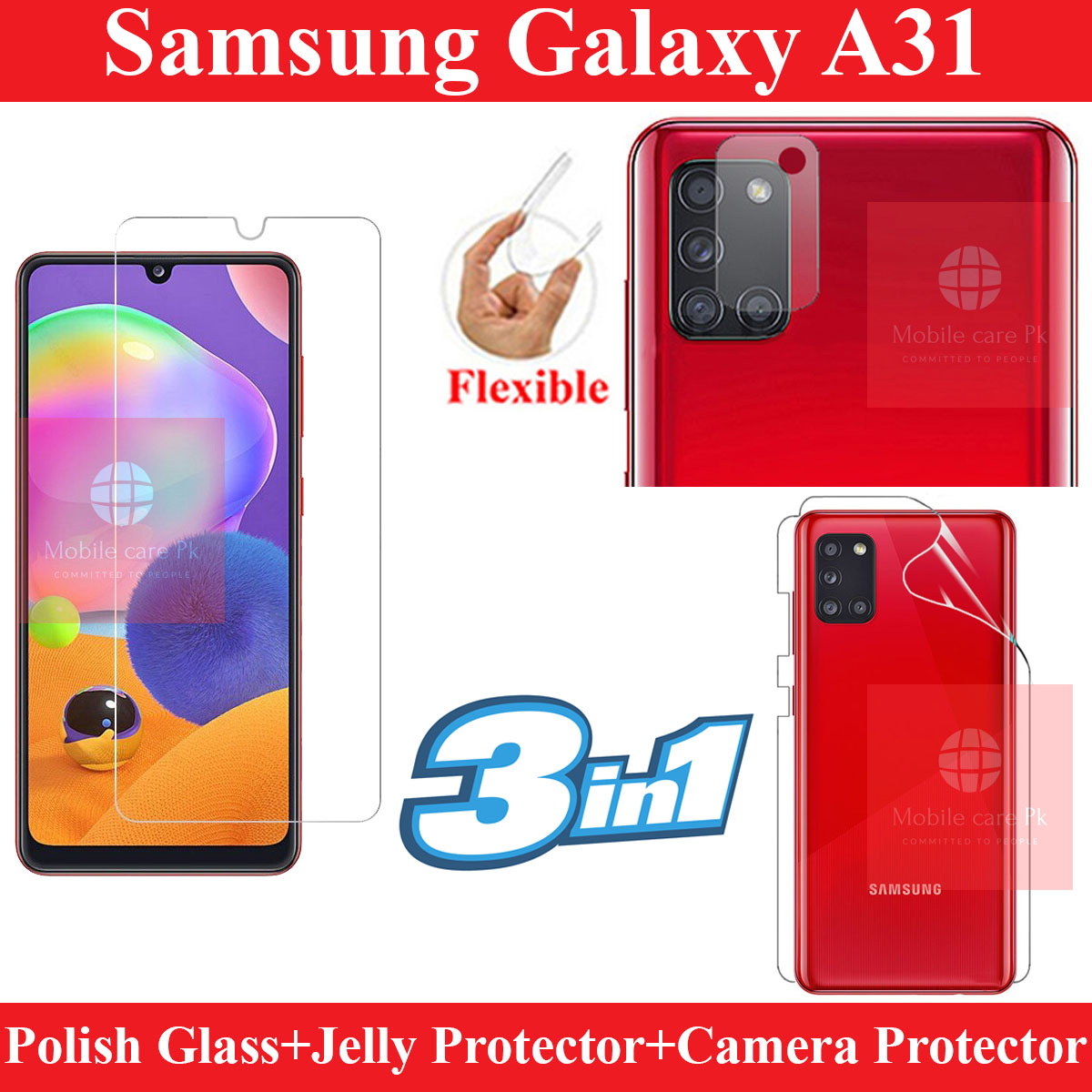 Samsung Galaxy A31 Glass Protector Polish Screen Tempered + Back ...