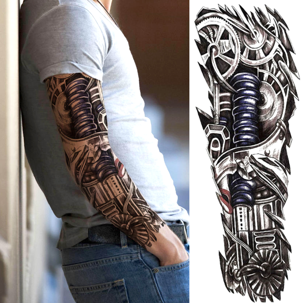 Black Maori Totem Sleeve Tattoos For Men Fake Full Arm3D Dragon Skull ...