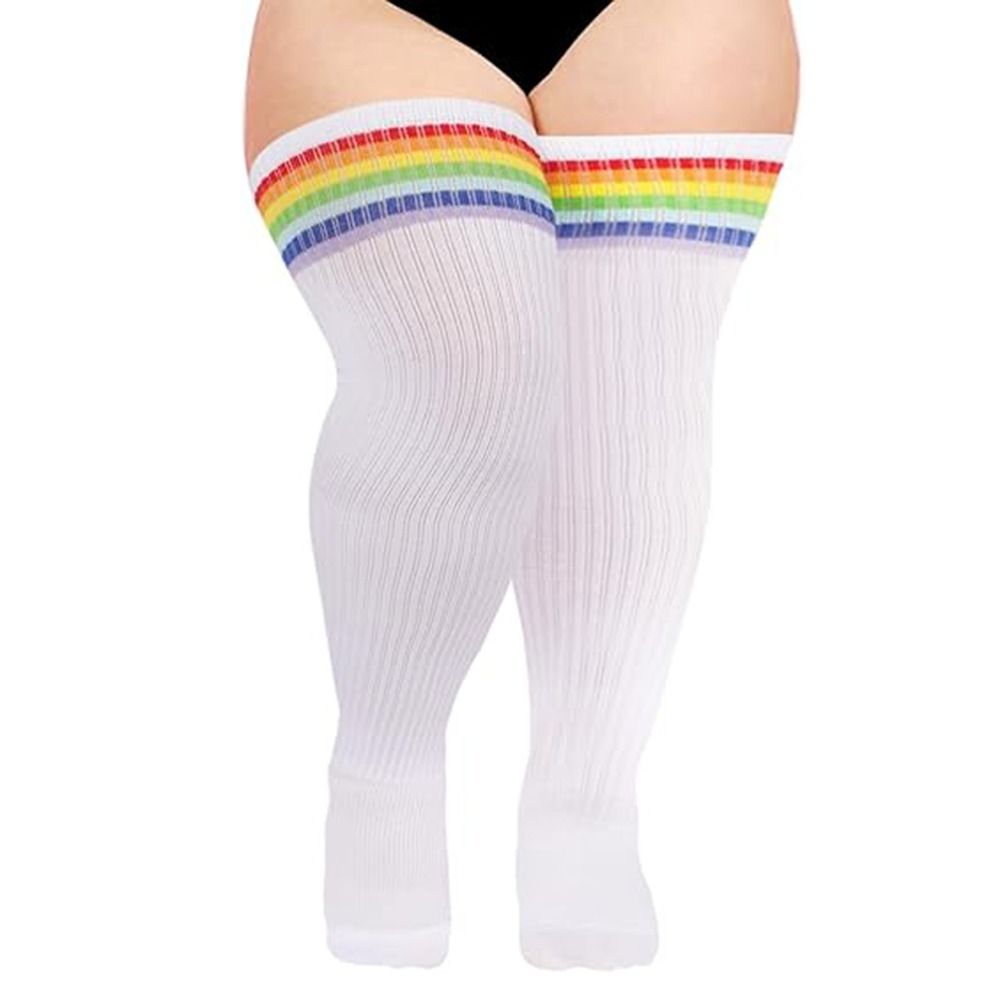 Rainbow Striped Extra Long Thigh High Socks Knitted Elastic Over The ...