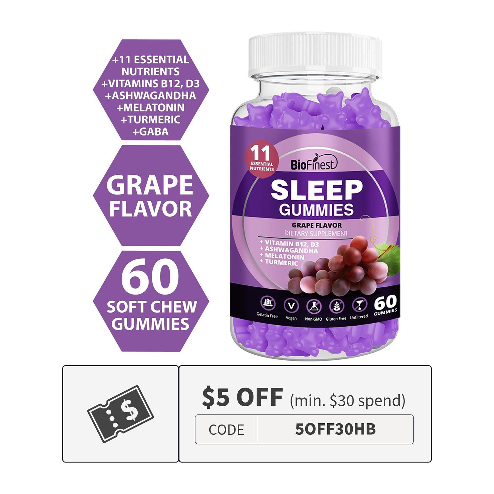 Biofinest Sleep Gummy Supplement -Melatonin Ashwagandha Turmeric ...