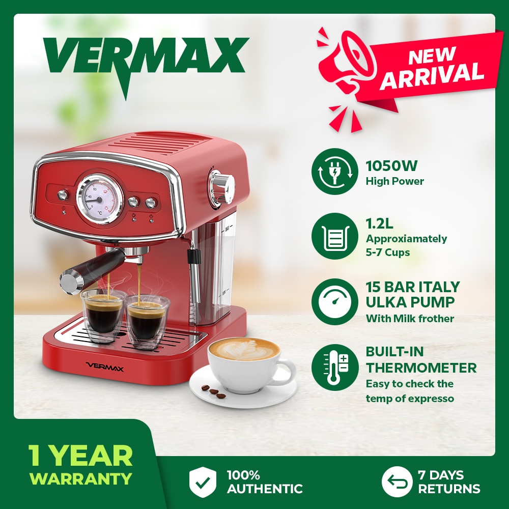 Vermax Coffee machine wtemperature display milk frother 15 Bar ...
