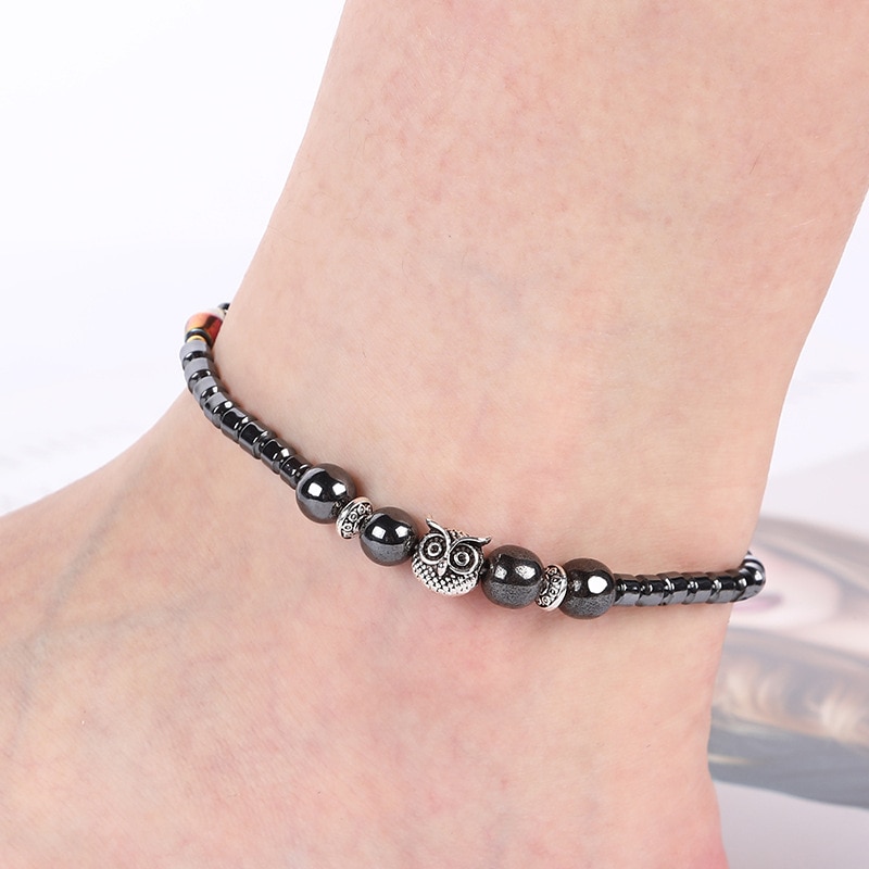 Black Owl Anklet for Women Men Owl Animals Stone Magnetic Therapy ...