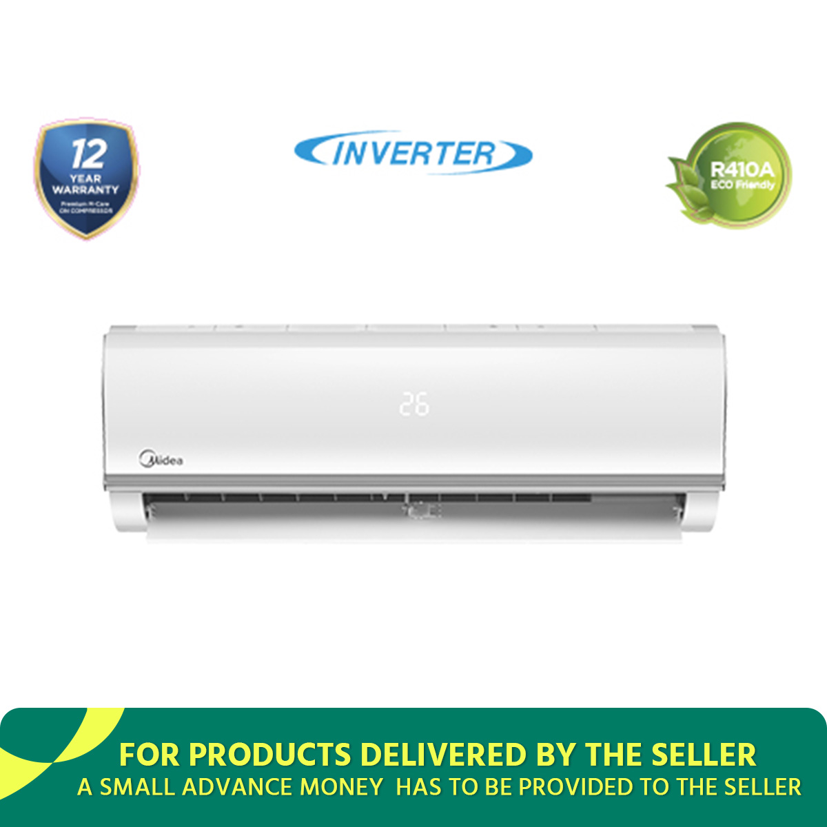 MIDEA 1 ton Split type AC INVERTER ( 12 years compressor warranty ...