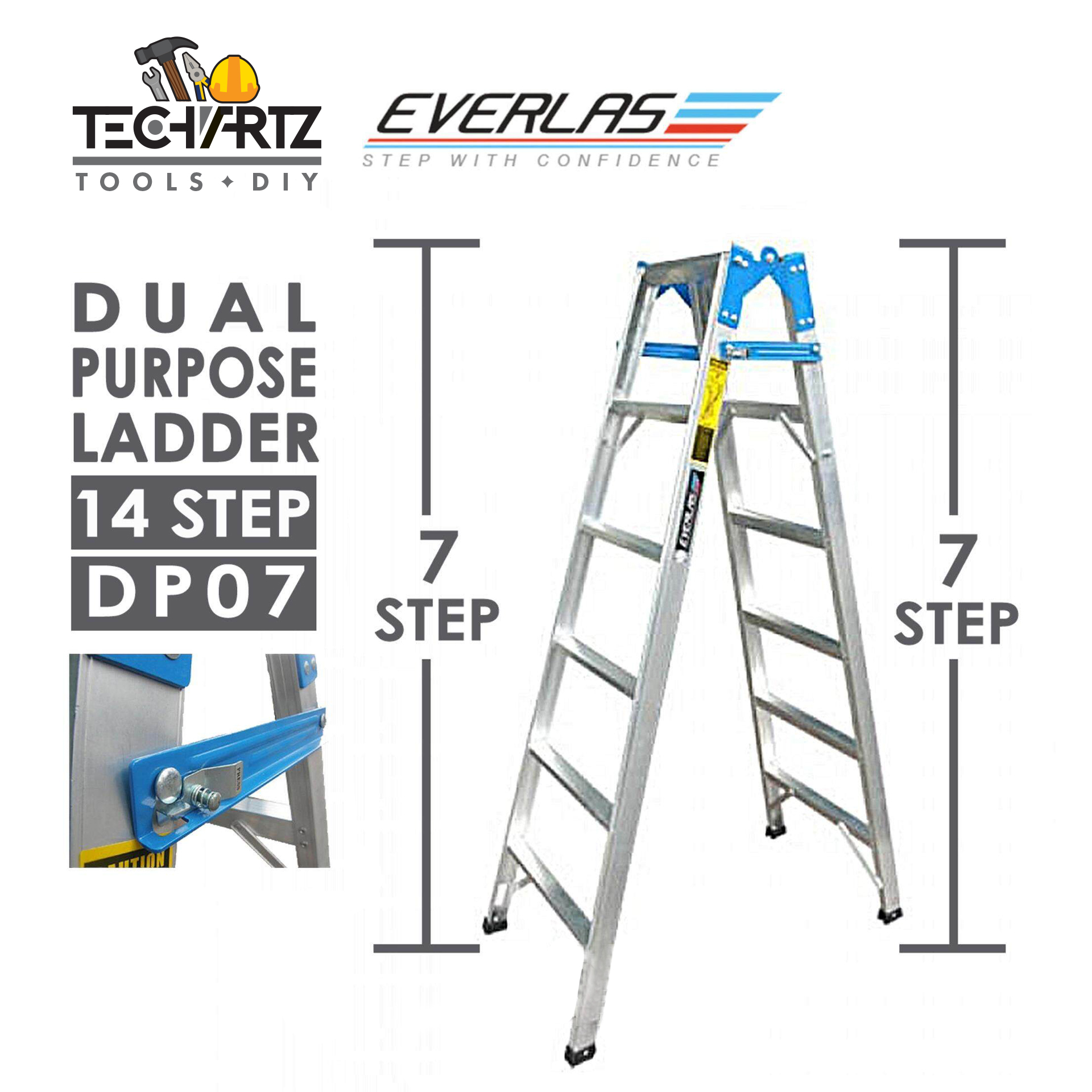 Everlas (7 Step Each Side) 14 Step Dual Purpose Ladder - Silver | Lazada