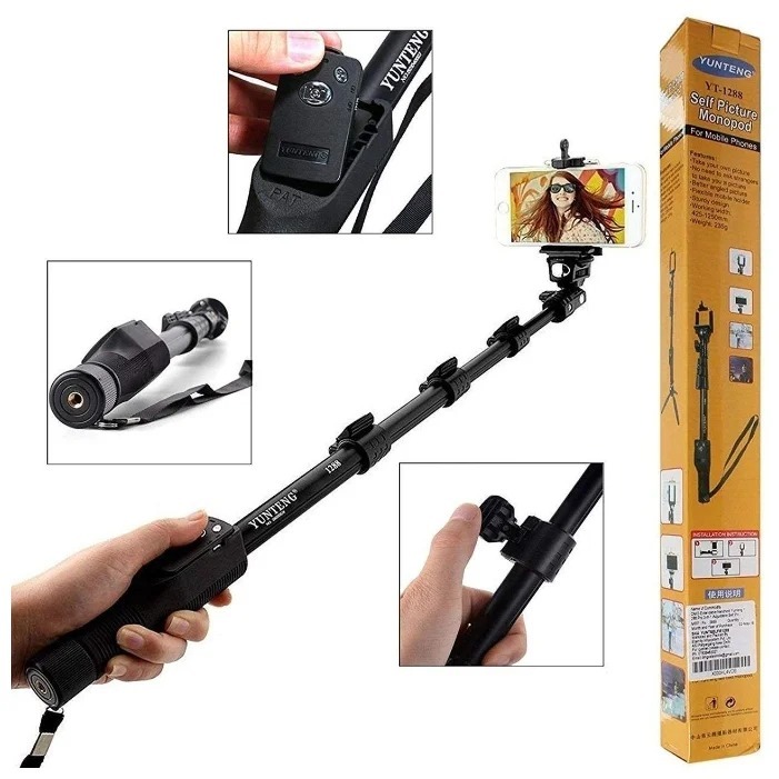 Yunteng YT-1288 ไม้เซลฟี่บลูทูธพร้อมปุ่มซูมเข้าออก (Black)อุปกรณ์ครบชุด ...
