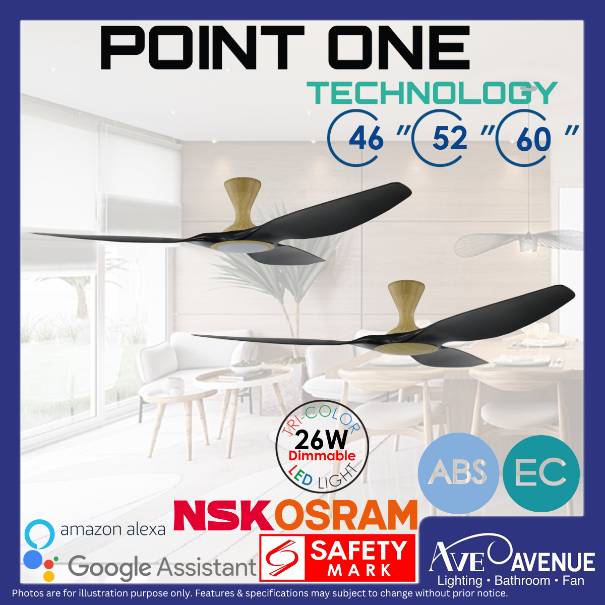POINT ONE TECHNOLOGY CYCLONE VSPEC-III RS 3 Blade EC Motor Ceiling Fan ...