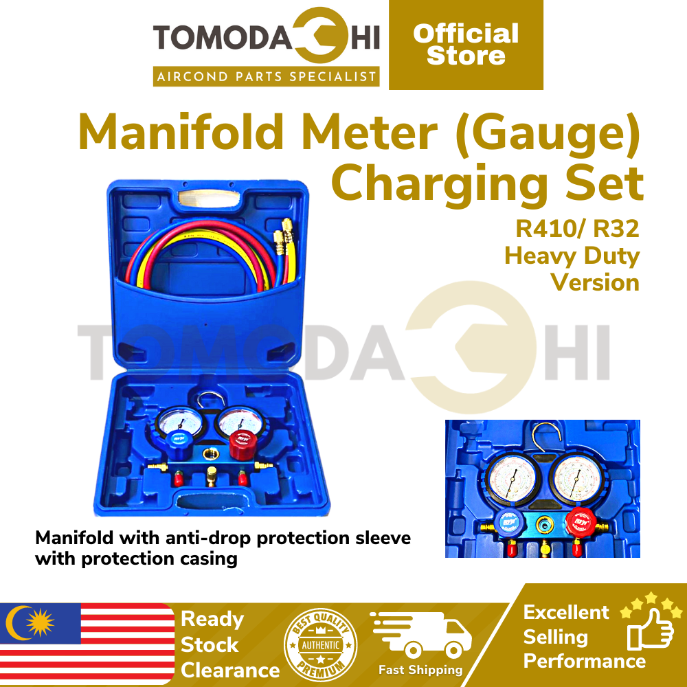 TOMODACHI Manifold Aircond Meter Gauge Charging Set- R410/ R32, Heavy ...