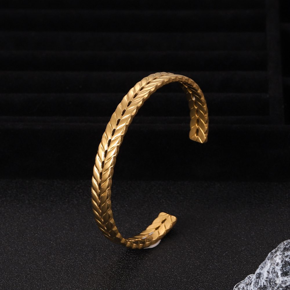 【Year-End Sale】Titanium Steel Bracelet Wheat Hollow Adjustable Personality Gold Plated Stainless ...