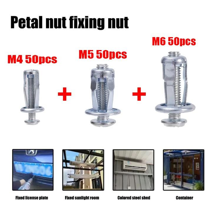 【Chrisper】50pcs M6+50pcs M5+50pcs M4 Petal Rivet Lock Nuts With Screw ...