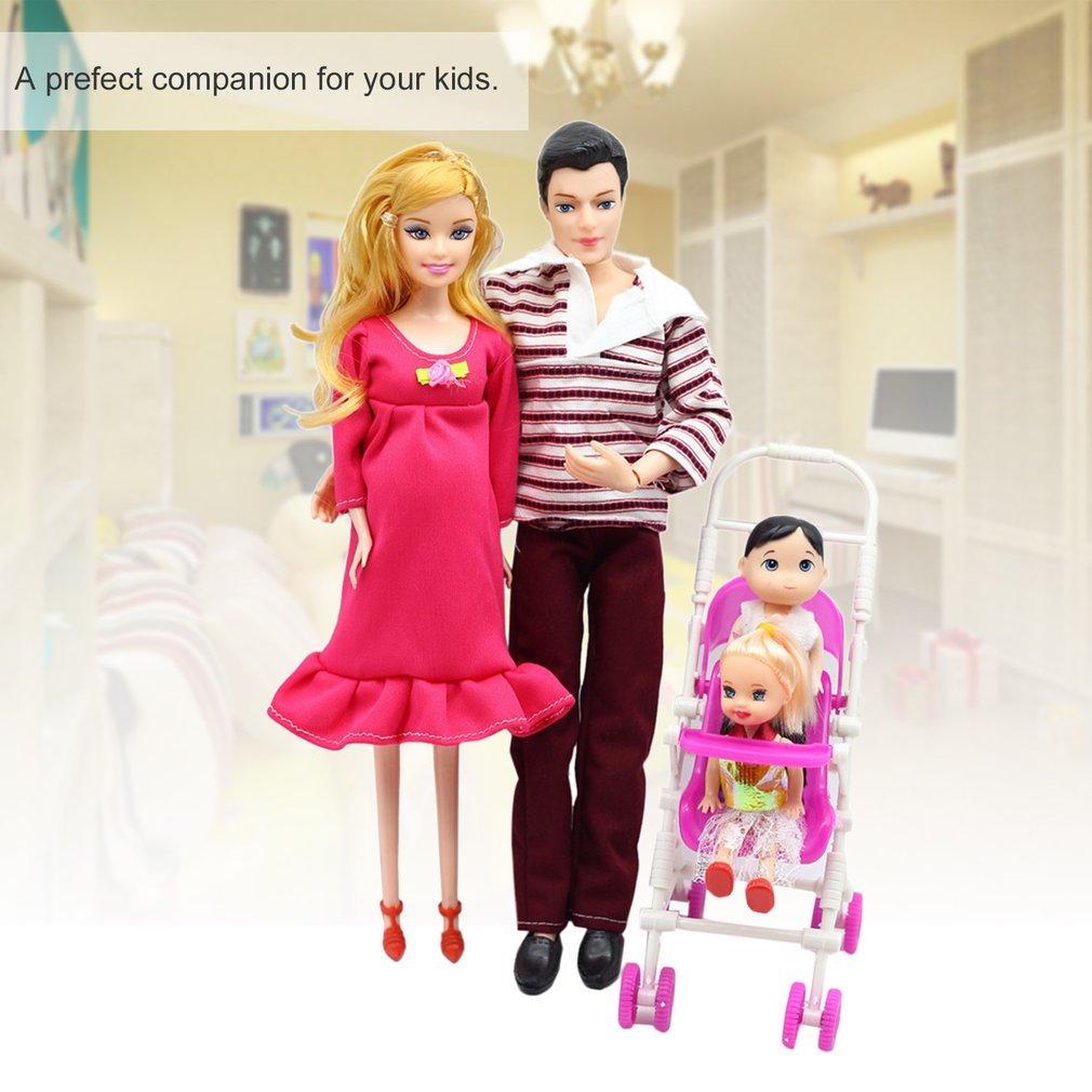 【EcoDealsq】5 People Dolls Suit Doll Family Mom+Dad+Baby Son+2 Carriage ...