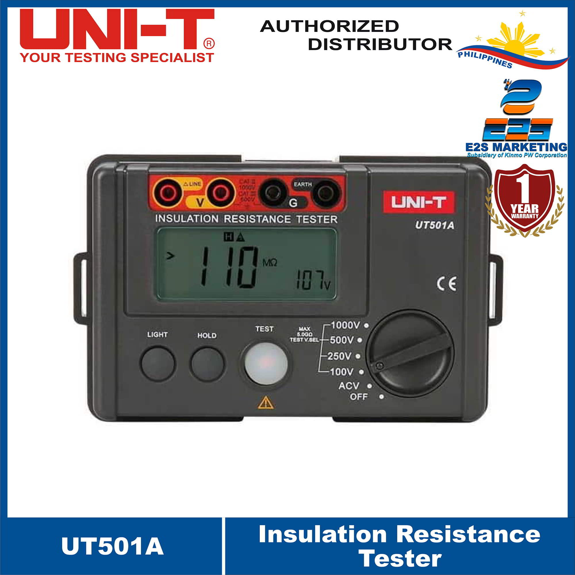 UNI-T Insulation Resistance Tester UT-501A Ground Tester Meg-Ohmmeter ...