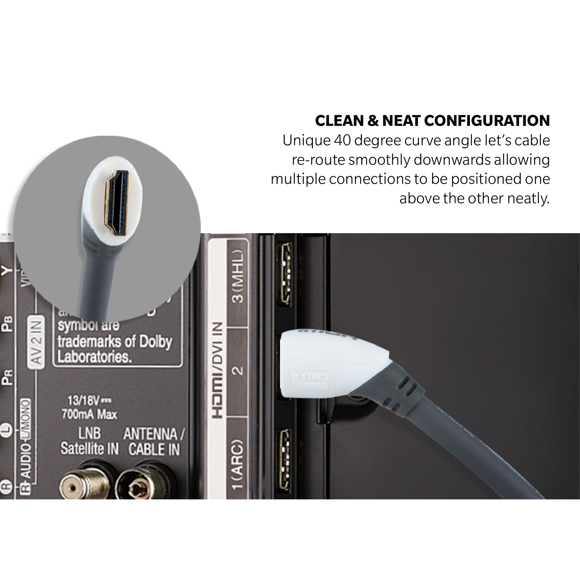 Daiyo TA 5682 Curve Angle HDMI 4K High Speed with Ethernet 2m Cable ...