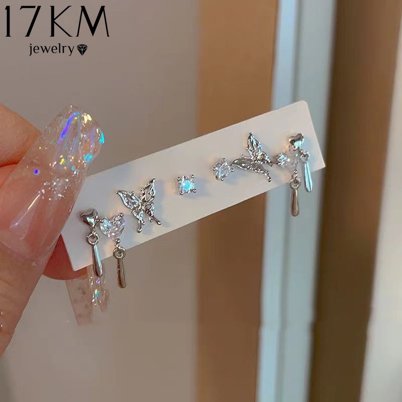 17KM 3Pairsset Butterfly Stud Earring Set Elegant Zircon Gold Silver Earrings for Women Jewelry ...