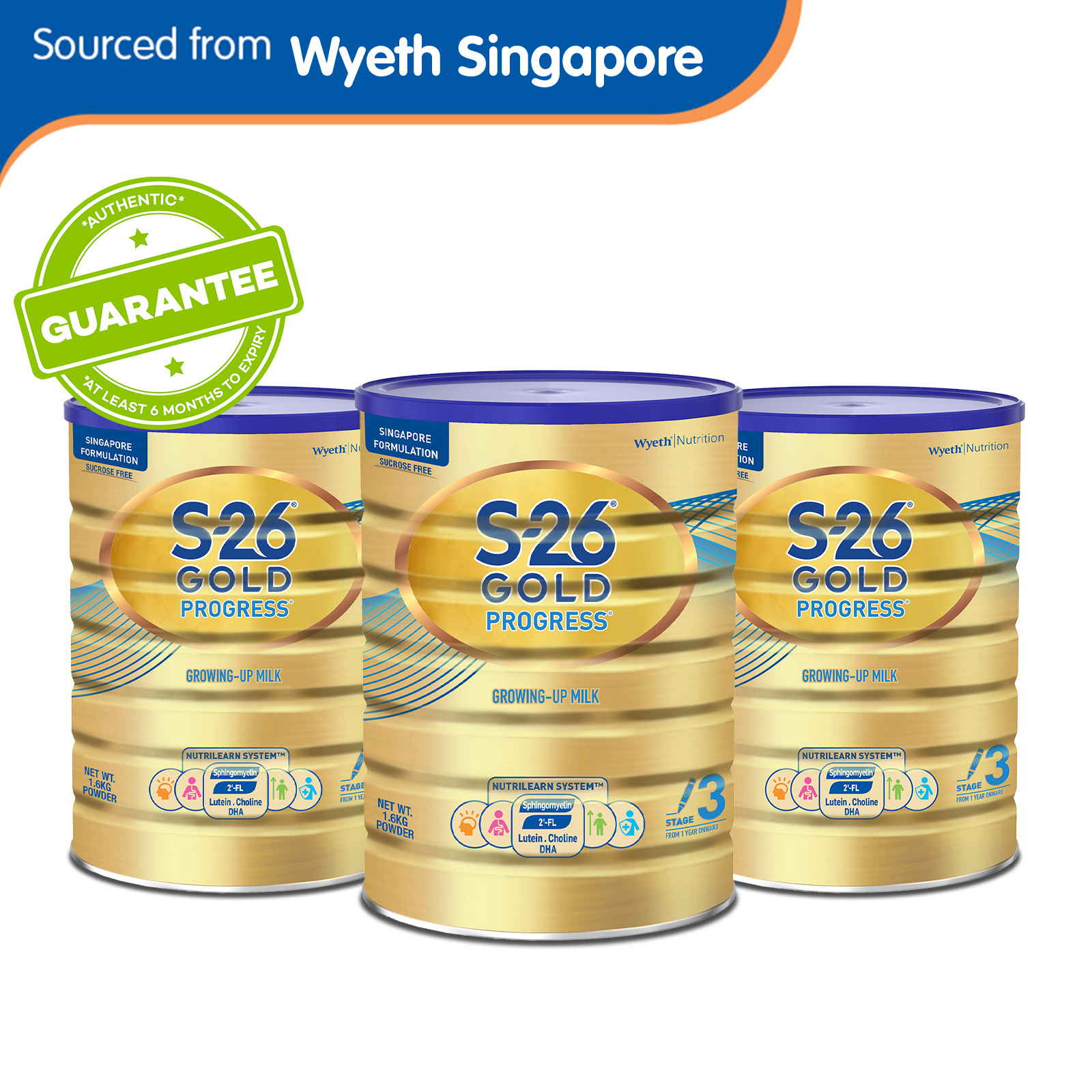 [Bundle of 3] Wyeth S-26 Gold Progress Stage 3 Growing-up Formula 1.6kg ...