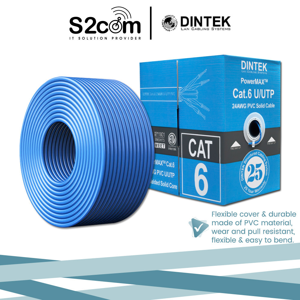 Dintek PowerMAX CAT.6 U/UTP 24AWG PVC Solid Pure Annealed Copper Cable ...