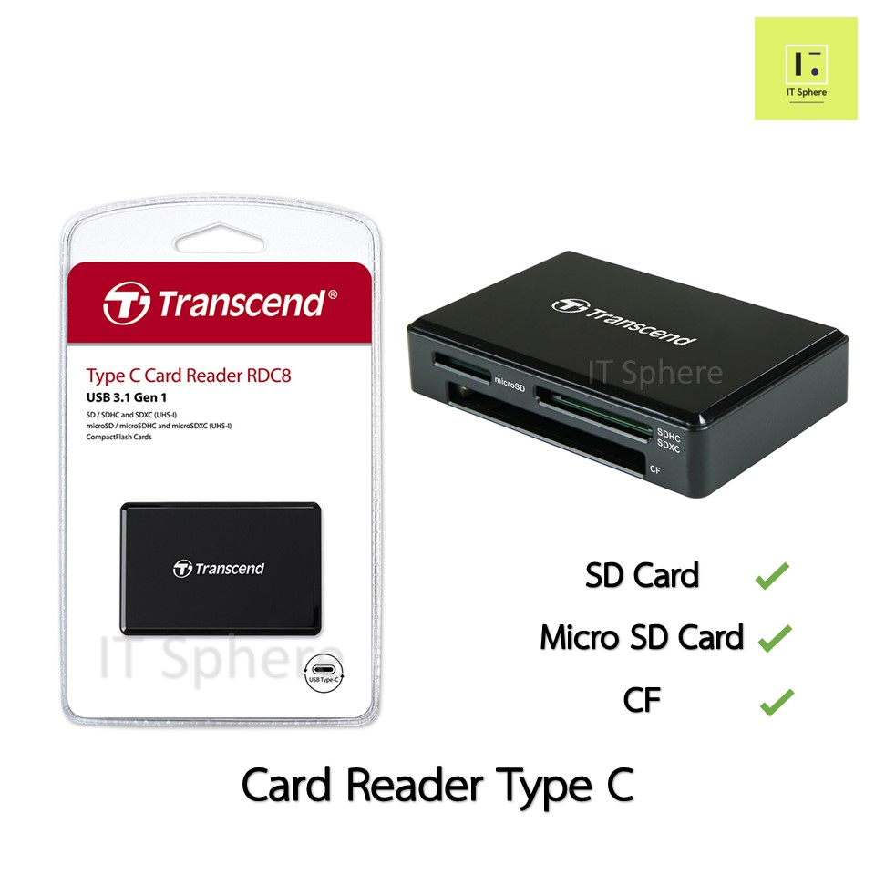 Type C Card Reader SD Card / Micro SD Card TRANSCEND RDC8 USB 3.1 Gen 1 ...