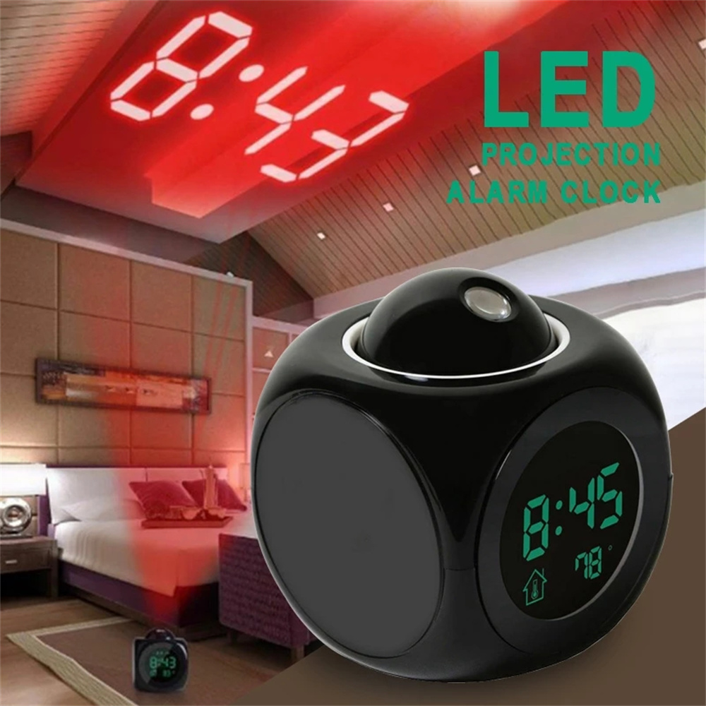 LED Digital Projection ClockTime Temperature Backlight Loud Music Alarm ...