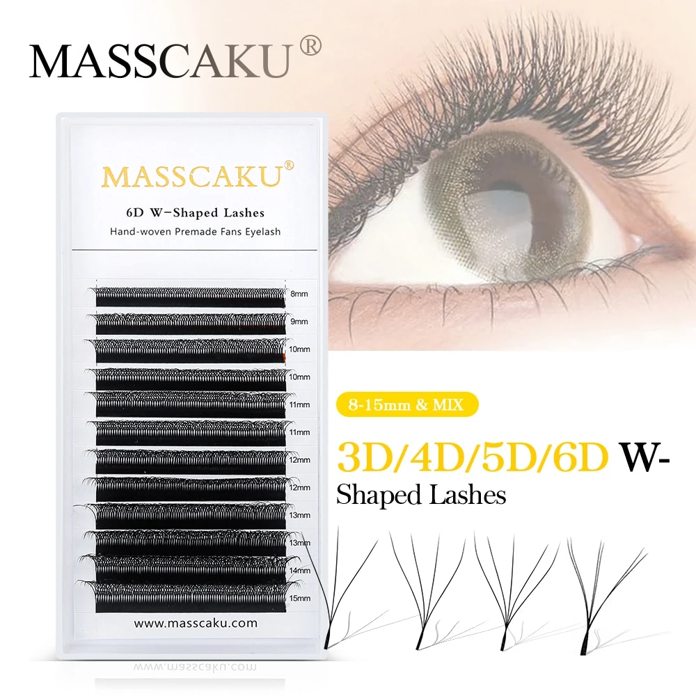 MASSCAKU W Shape Hand Waved 3D 4D 5D 6D Premade Fans Eyelash Extension ...